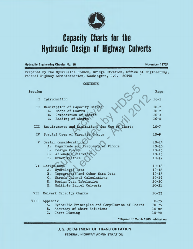 HEC-10 Capacity Charts For The Hydraulic Design of Highway Culverts ...